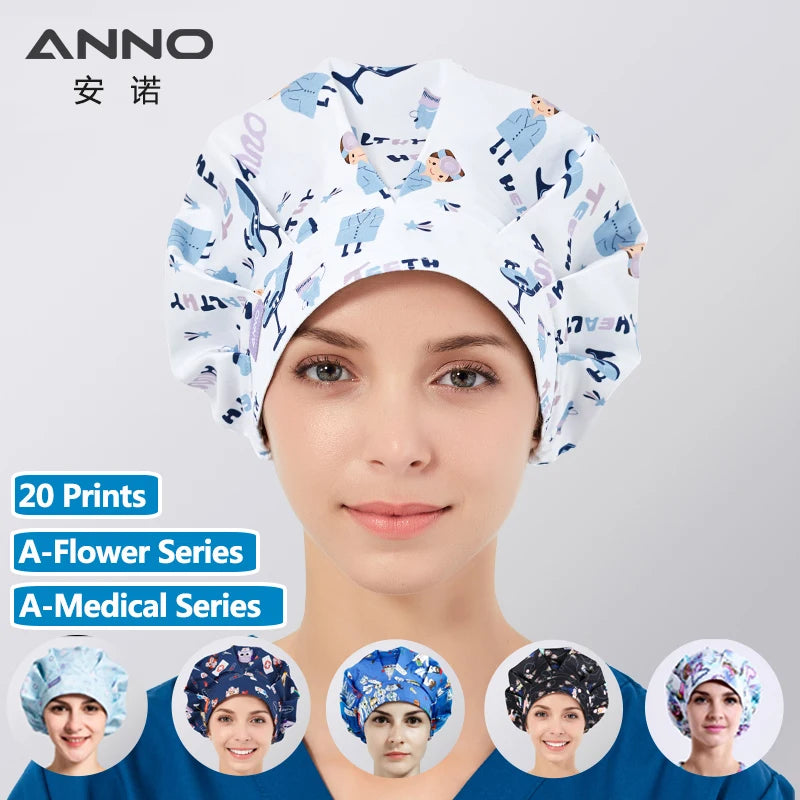 ANNO Cotton Caps Women Hospital Doctor Nurse Work Hats Bouffant Nursin ...