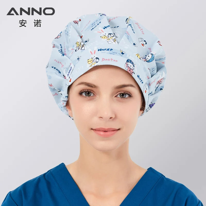 ANNO Cotton Caps Women Hospital Doctor Nurse Work Hats Bouffant Nursin ...